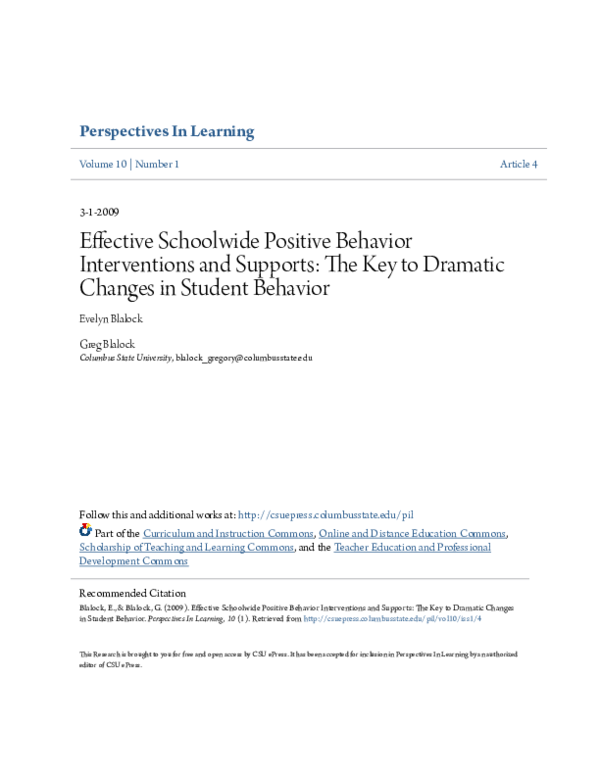 (PDF) Effective Schoolwide Positive Behavior Interventions and Supports ...