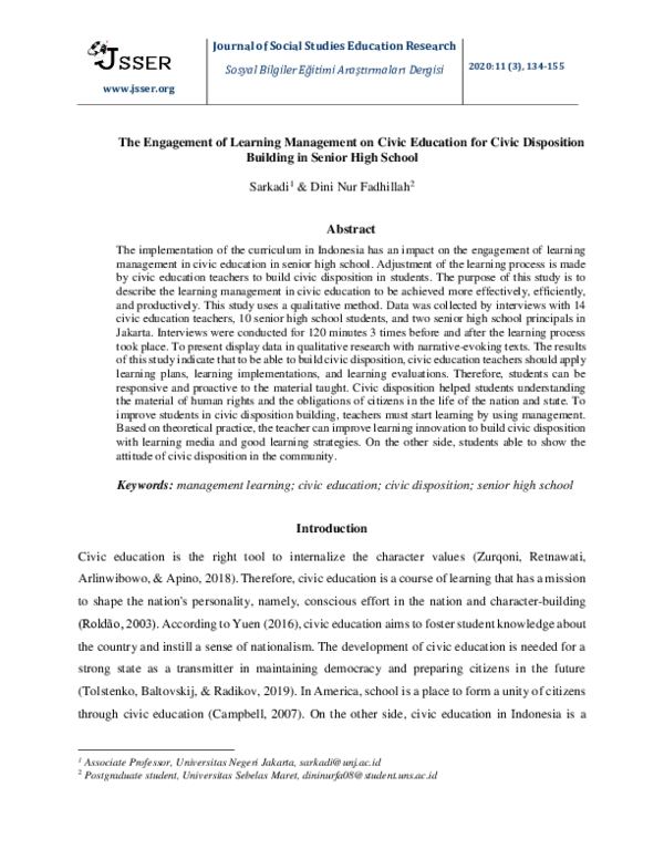 (PDF) The Engagement of Learning Management on Civic Education for ...