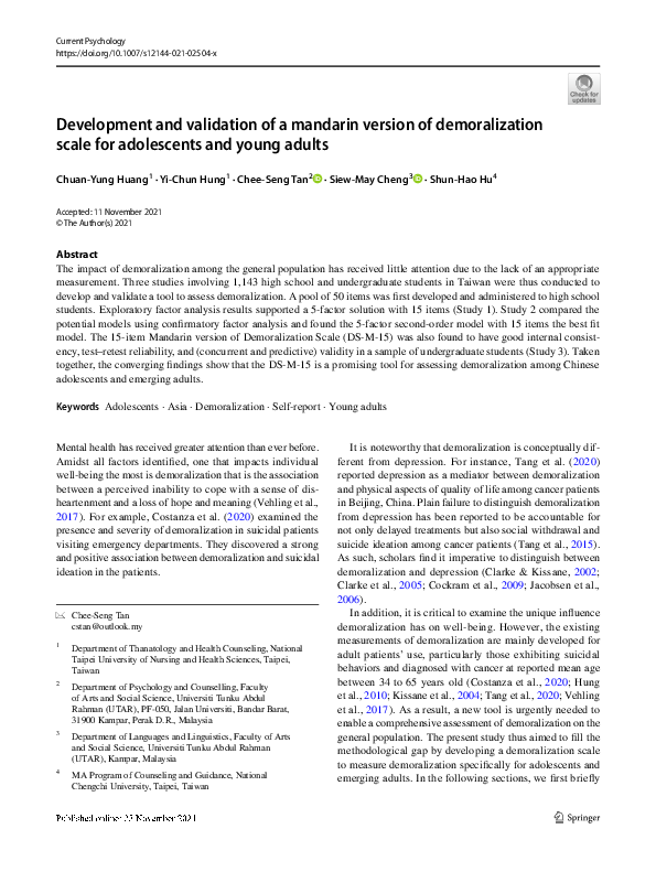 (PDF) Development and validation of a mandarin version of ...