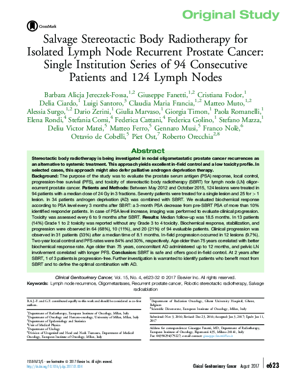 (PDF) Salvage Stereotactic body Radiotherapy for isolated lymph node ...