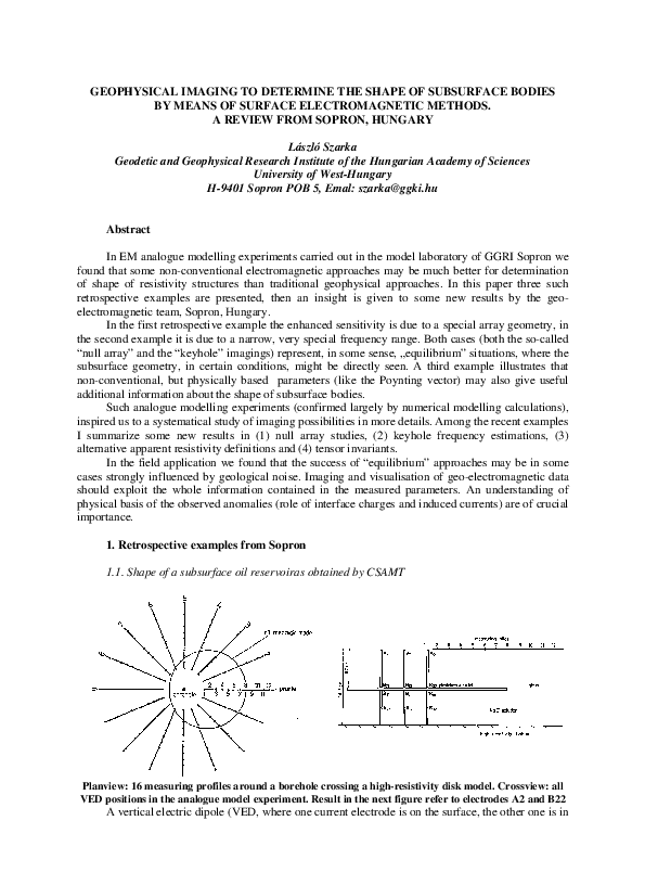 (PDF) Geophysical Imaging to Determine the Shape of Subsurface Bodies by Means of Surface ...