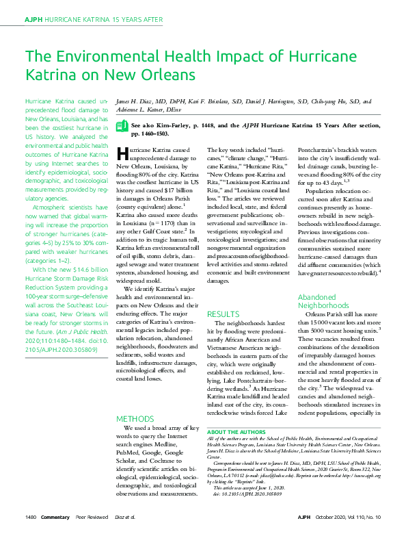 (PDF) The Environmental Health Impact of Hurricane Katrina on New Orleans