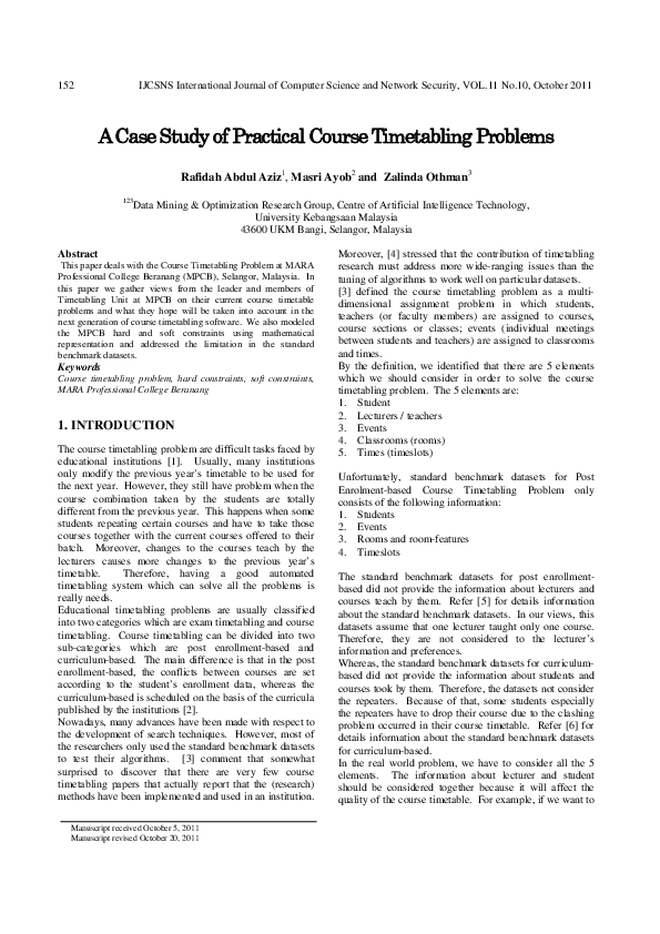 (PDF) A Case Study of Practical Course Timetabling Problems