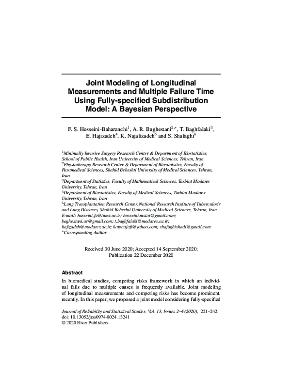 (PDF) Joint Modeling of Longitudinal Measurements and Multiple Failure Time Using Fully ...