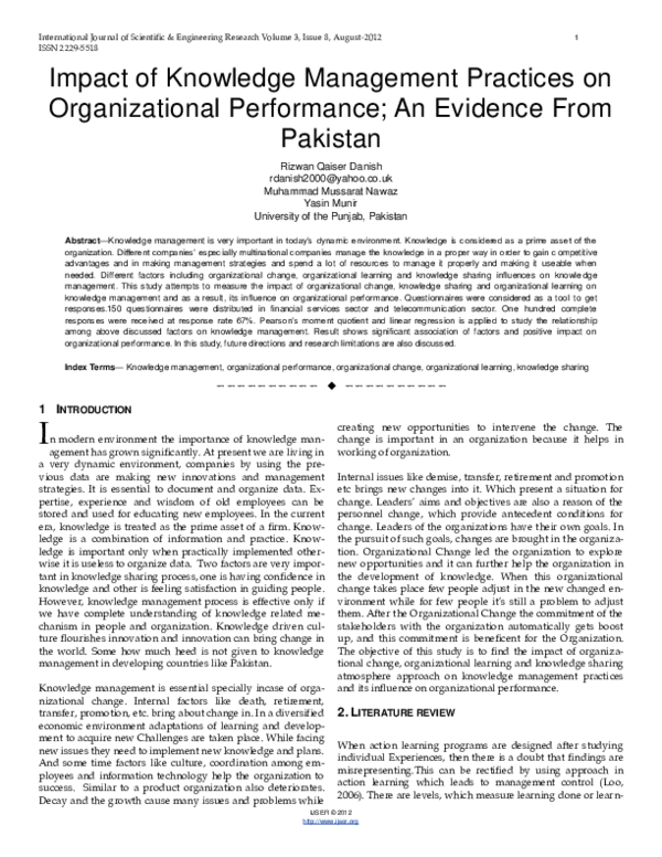 (PDF) Impact of Knowledge Management Practices on Organizational ...
