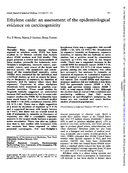 (PDF) Ethylene oxide: an assessment of the epidemiological evidence on ...