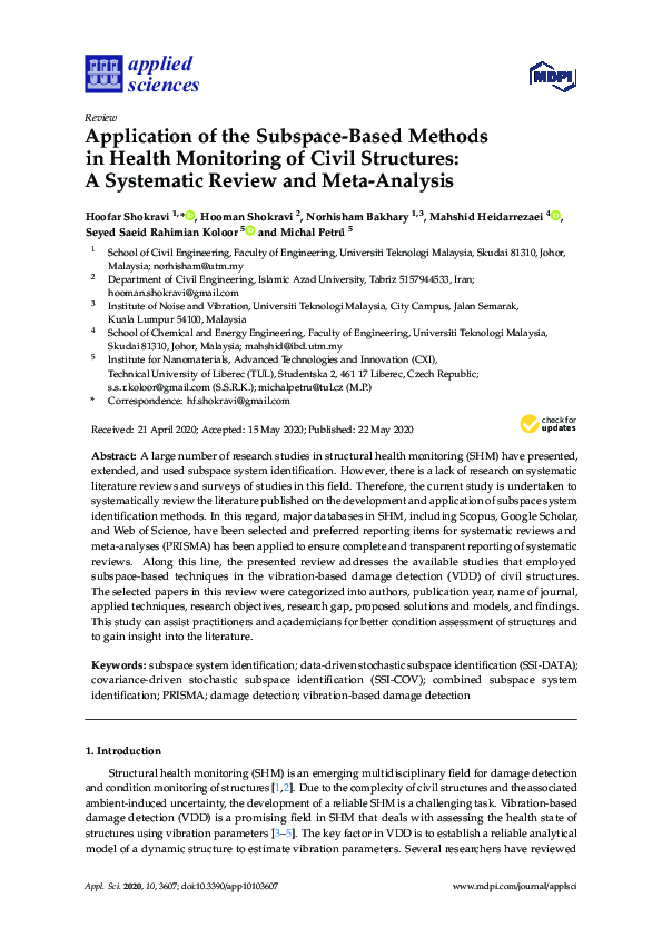 Pdf Application Of The Subspace Based Methods In Health Monitoring Of Civil Structures A 0712