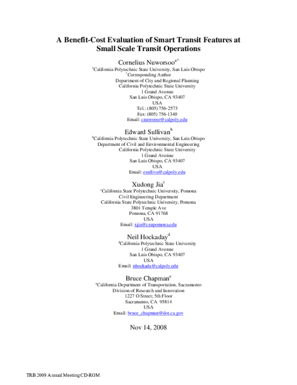 (PDF) A Benefit-Cost Evaluation of Smart Transit Features at Small ...