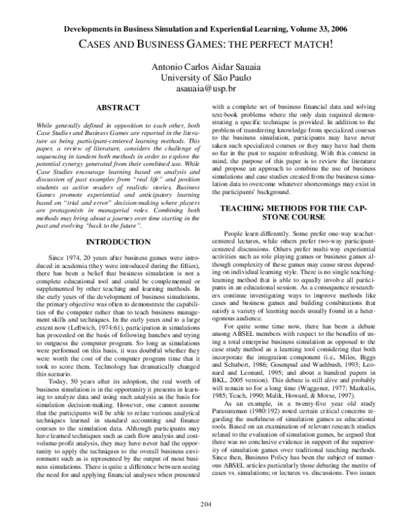 (PDF) Cases and Business Games: The Perfect Match!