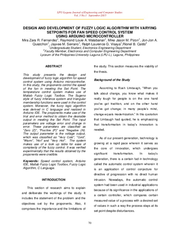(PDF) Design and Development of Fuzzy Logic Algorithm with Varying Setpoints for Fan Speed ...