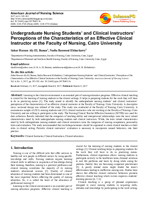 (PDF) Undergraduate Nursing Students’ and Clinical Instructors’ Perceptions of the ...