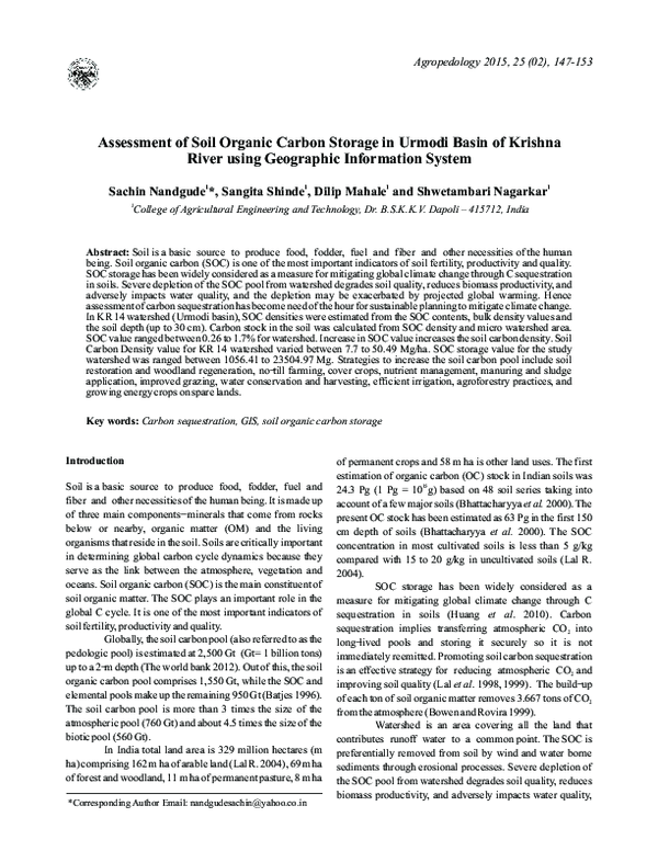 (PDF) Assessment of soil organic carbon storage in Urmodi basin of ...