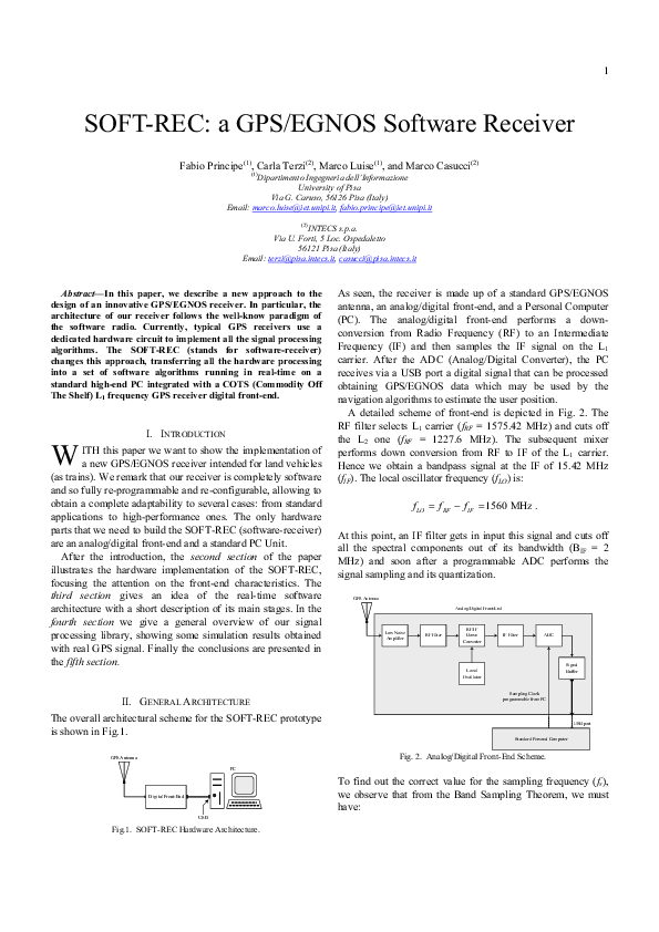 (PDF) SOFT-REC : a GPS / EGNOS Software Receiver