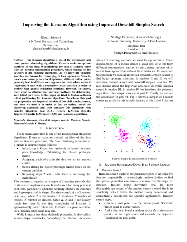 (PDF) Improving the K-means algorithm using improved downhill simplex search