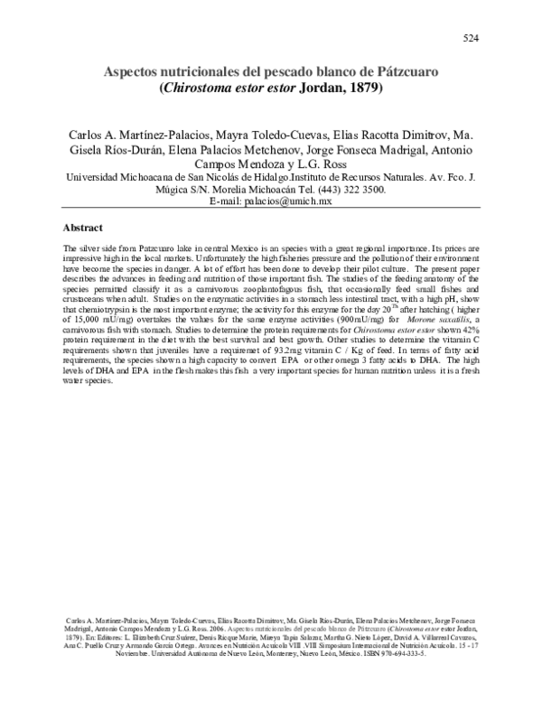 (PDF) Aspectos nutricionales del pescado blanco de Pátzcuaro ...