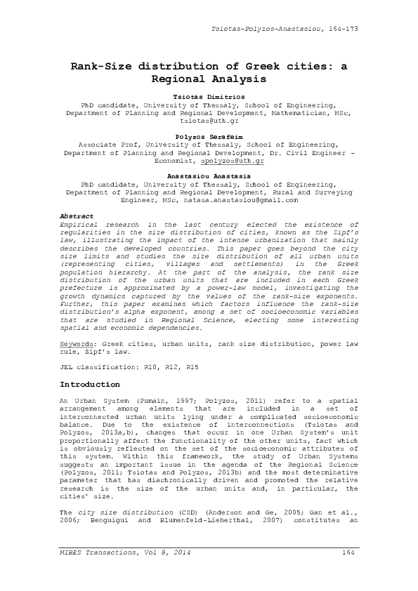 (PDF) Rank-Size distribution of Greek cities: a Regional Analysis