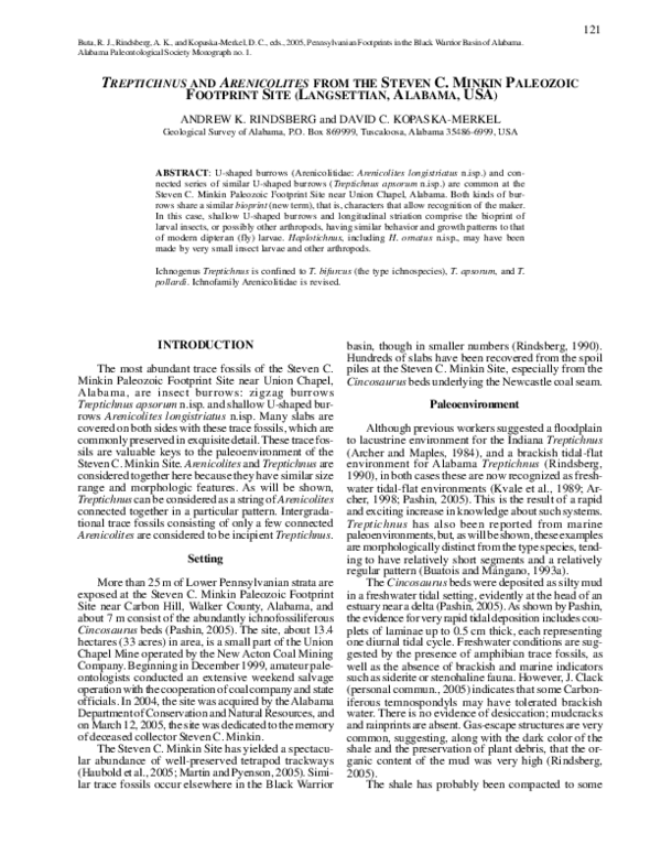 (PDF) Treptichnus and Arenicolites from the Steven C . Minkin Paleozoic ...