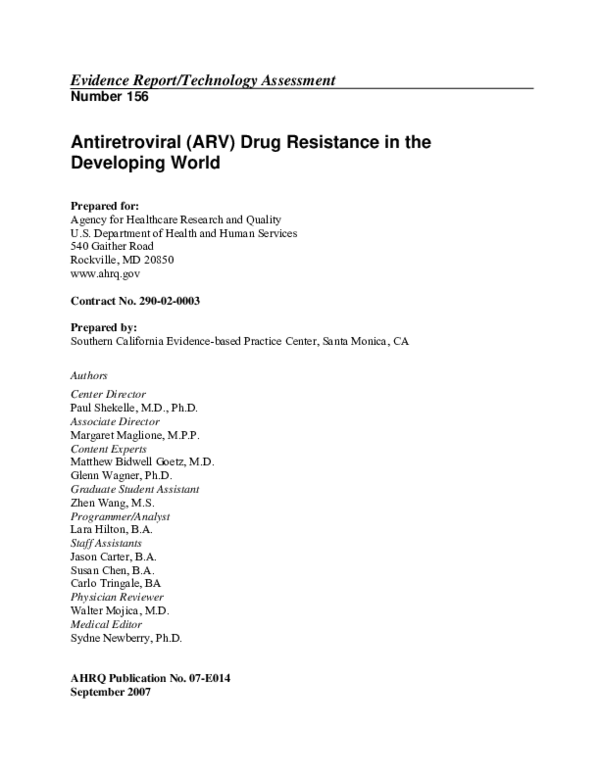 (PDF) Antiretroviral (ARV) drug resistance in the developing world