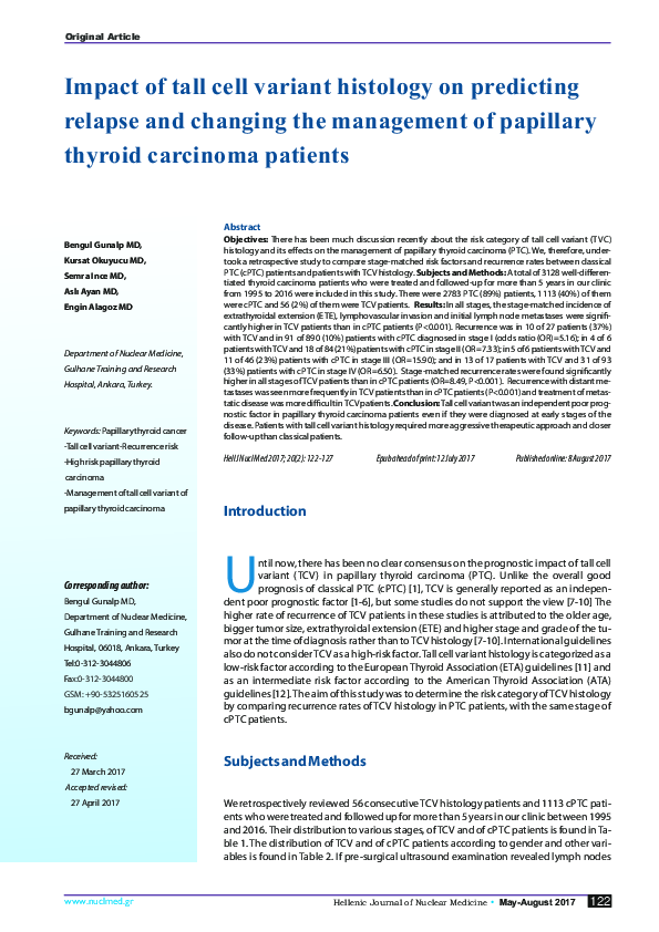 (PDF) Impact of tall cell variant histology on predicting relapse and ...