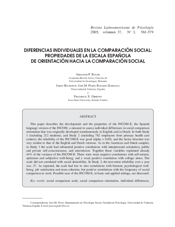 (PDF) Diferencias individuales en la comparación social: Propiedades de ...