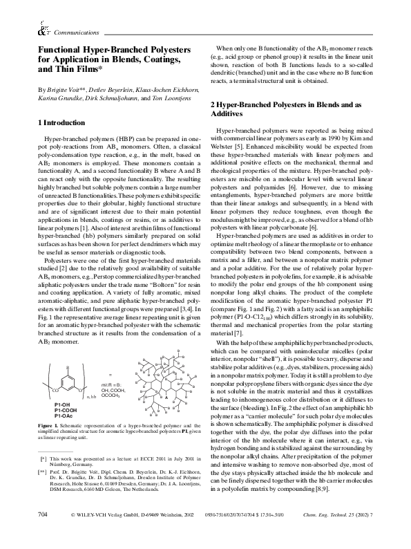 (PDF) Functional Hyper-Branched polyesters for application in blends, coatings, and thin films