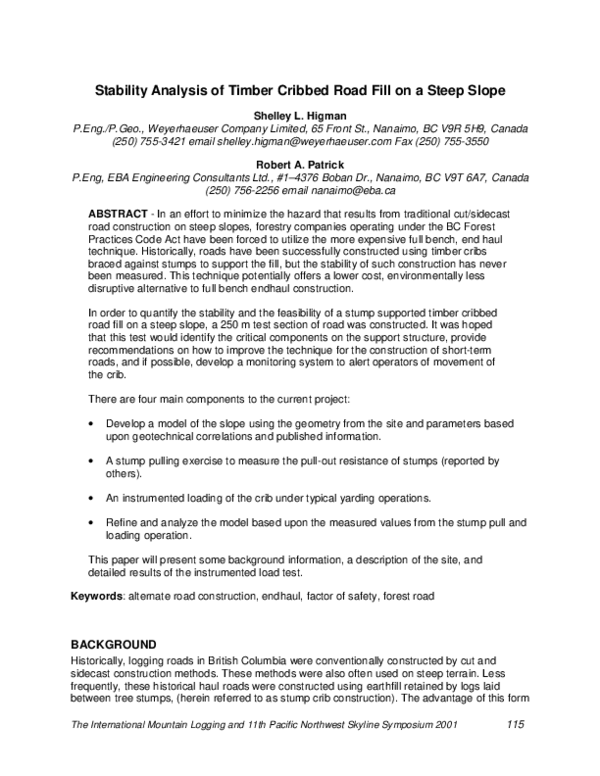 (PDF) Stability Analysis of Timber Cribbed Road Fill on a Steep Slope