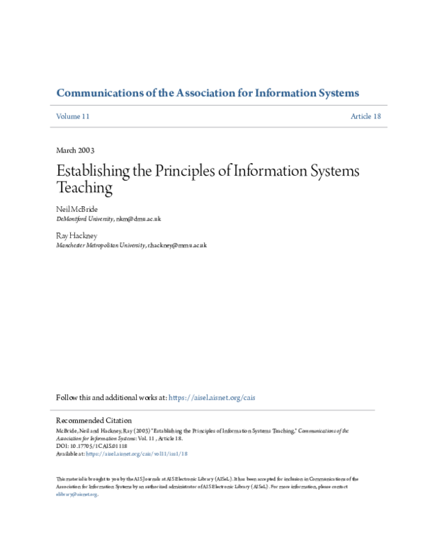 (PDF) Establishing the Principles of Information Systems Teaching