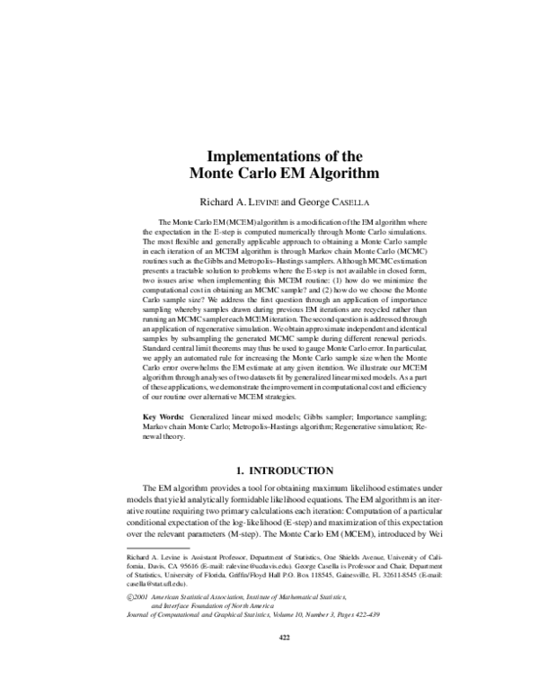 Pdf Implementations Of The Monte Carlo Em Algorithm