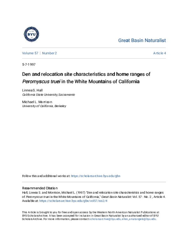 (PDF) Den and relocation site characteristics and home ranges of ...