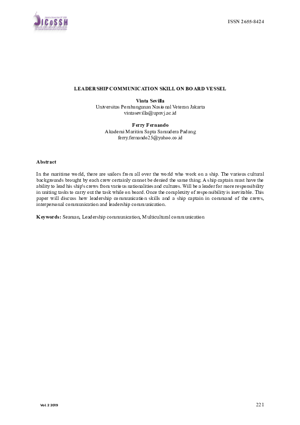 (PDF) Leadership Communication Skill on Board Vessel