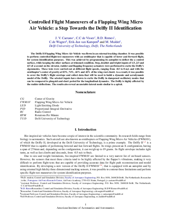 (PDF) Controlled Flight Maneuvers of a Flapping Wing Micro Air Vehicle: a Step Towards the ...