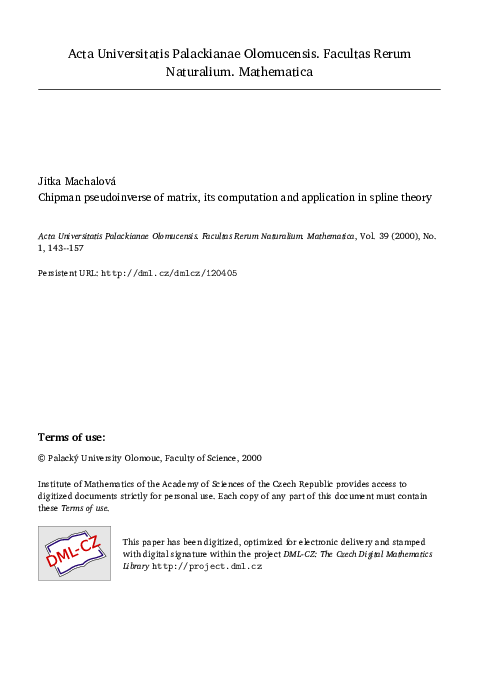 Pdf Chipman Pseudoinverse Of Matrix Its Computation And Application