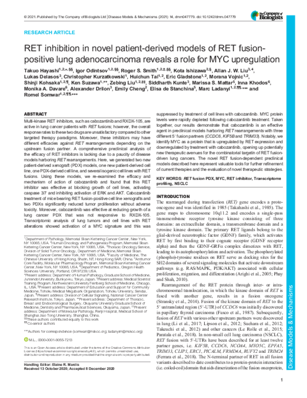 (PDF) RET inhibition in novel patient-derived models of RET fusion ...
