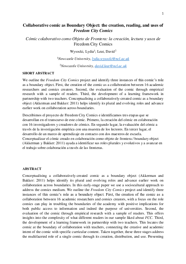 (PDF) Collaborative comic as Boundary Object: the creation, reading ...