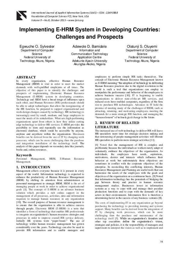 (PDF) Implementing E-HRM System in Developing Countries: Challenges and ...