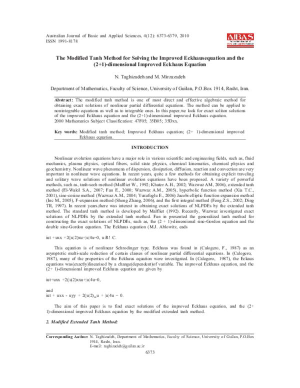 (PDF) The Modified Tanh Method for Solving the Improved Eckhausequation ...