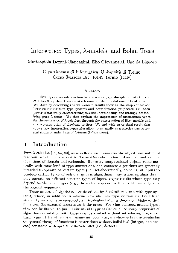 (PDF) Intersection Types, $\lambda$-models, and Böhm Trees