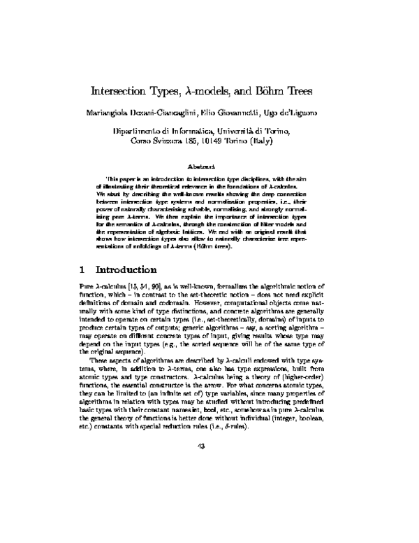 (PDF) Intersection Types, -models, and BB ohm Trees
