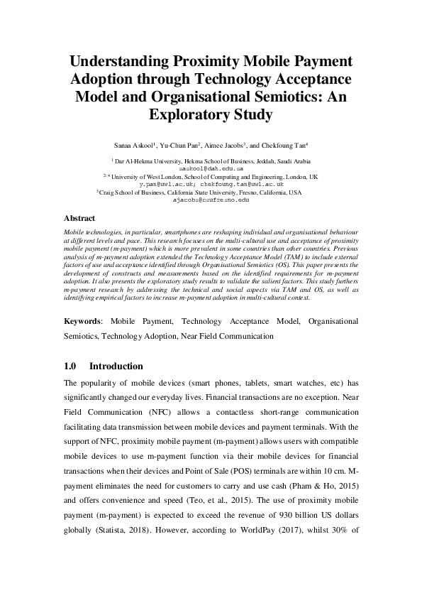(PDF) Understanding Proximity Mobile Payment Adoption through Technology Acceptance Model and ...