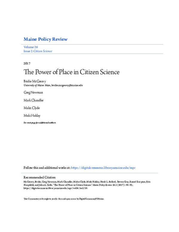 (PDF) The Power of Place in Citizen Science