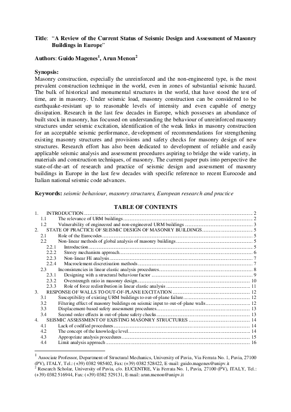 (PDF) A review of the current status of seismic design and assessment ...
