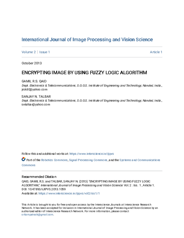 (PDF) Encrypting Image by Using Fuzzy Logic Algorithm