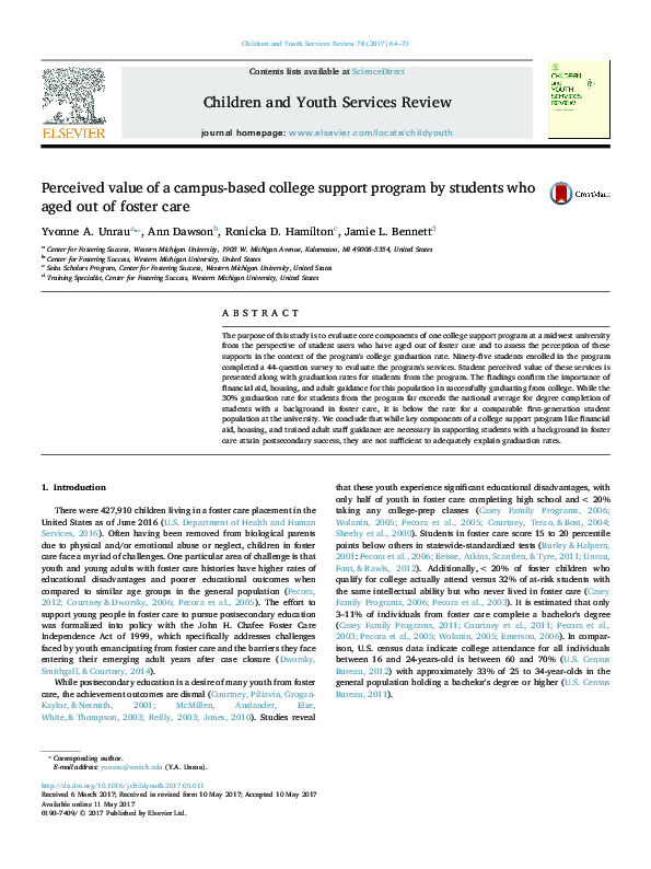 (PDF) Perceived value of a campus-based college support program by ...