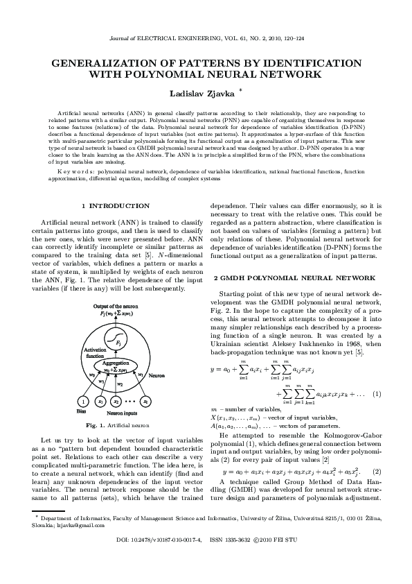 Pdf Generalization Of Patterns By Identification With Polynomial Neural Network