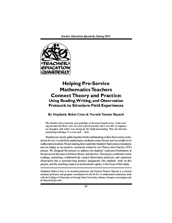 (PDF) Helping Pre-Service Mathematics Teachers Connect Theory and ...