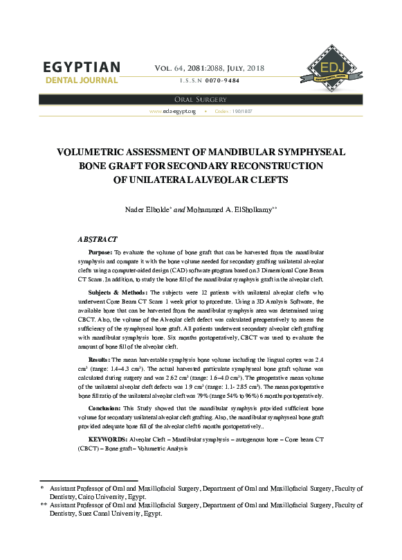 (PDF) Volumetric Assessment of Mandibular Symphyseal Bone graft for ...