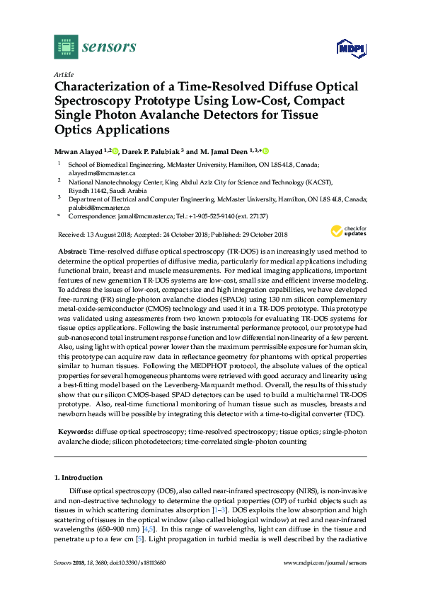 (PDF) Characterization of a Time-Resolved Diffuse Optical Spectroscopy Prototype Using Low-Cost ...
