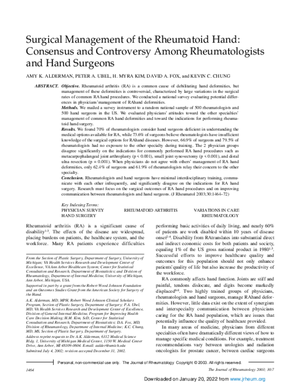 (PDF) Surgical management of the rheumatoid hand: consensus and ...