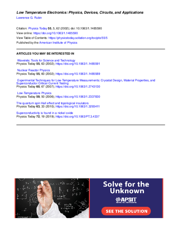 (PDF) Low temperature electronics: physics, devices, circuits, and ...