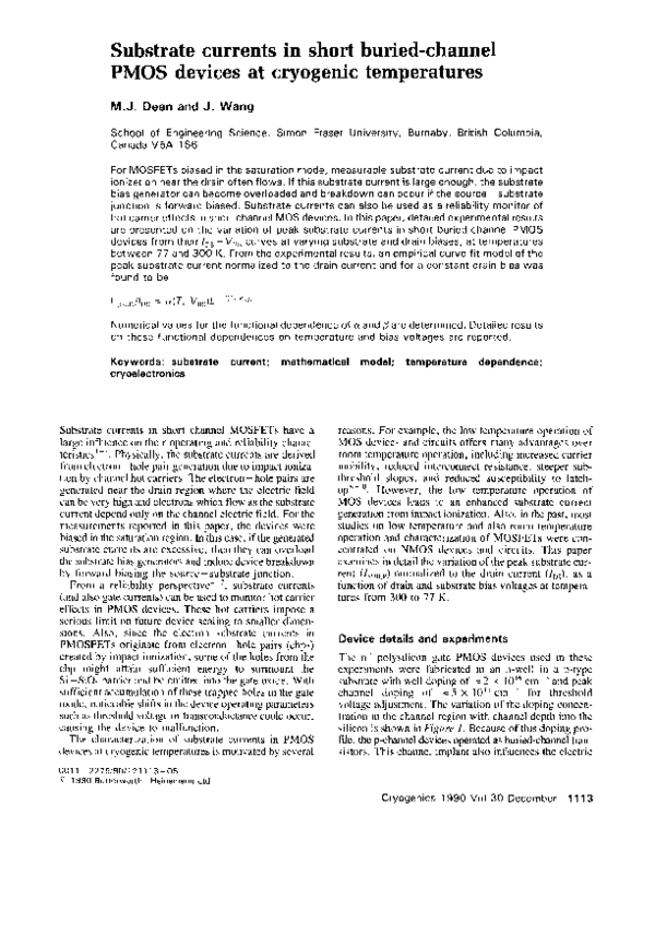(PDF) Substrate currents in short buried-channel PMOS devices at ...